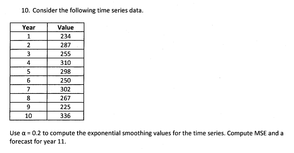 Solved 10. Consider the following time series data. Year | Chegg.com