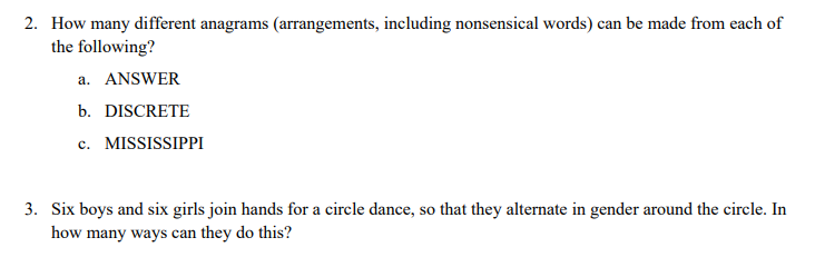 Solved 2. How many different anagrams (arrangements, | Chegg.com