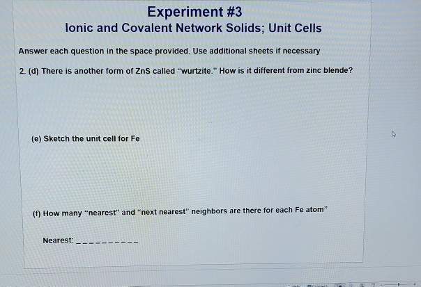 Solved Experiment #3 Ionic and Covalent Network Solids; Unit | Chegg.com