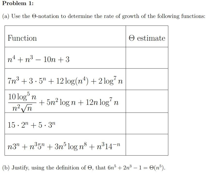 Solved Problem 1: (a) Use the O-notation to determine the | Chegg.com