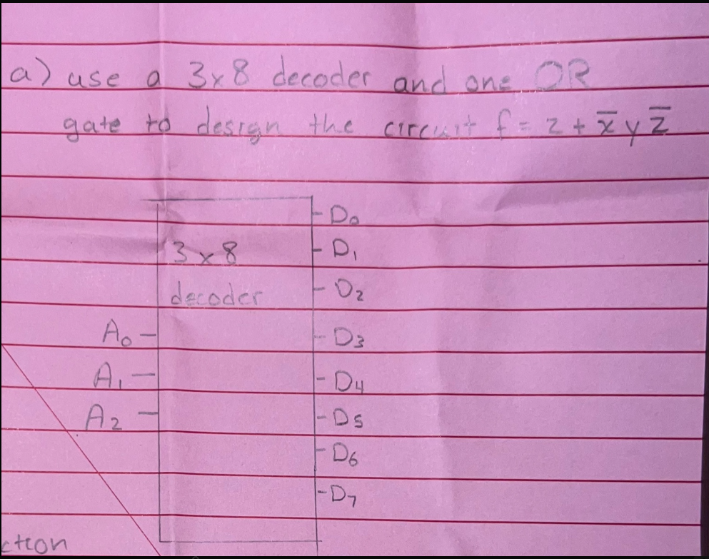 Solved a) ﻿use a 3×8 ﻿decoder and on: OR b) ﻿write the | Chegg.com