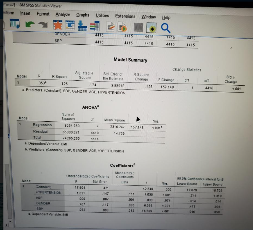 Solved ment2] - IBM SPSS Statistics Viewer sform Insert | Chegg.com