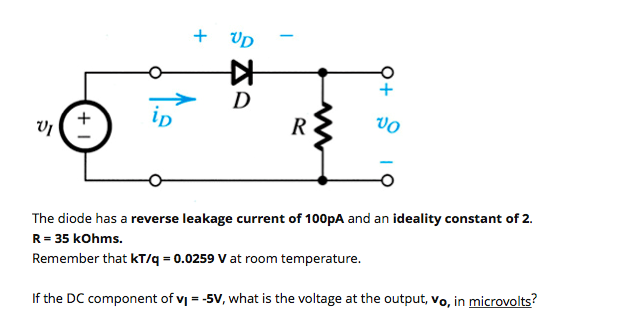 Solved vI lD Uo The diode has a reverse leakage current of | Chegg.com