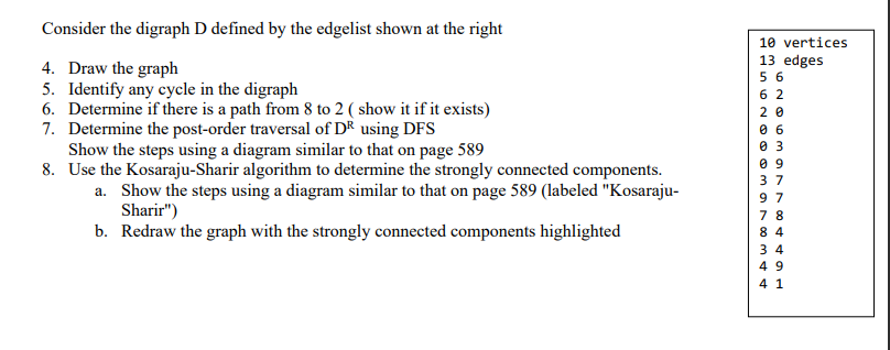 Solved Consider the digraph D defined by the edgelist shown | Chegg.com