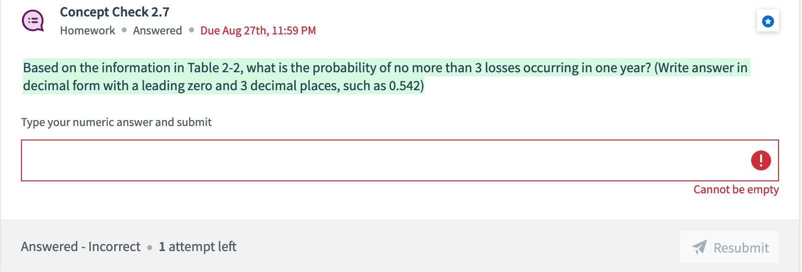 Solved \\[ \\begin{array}{l} \\text { loss }=p=0.1 \\\\ | Chegg.com