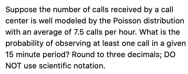 Solved Suppose the number of calls received by a call center | Chegg.com