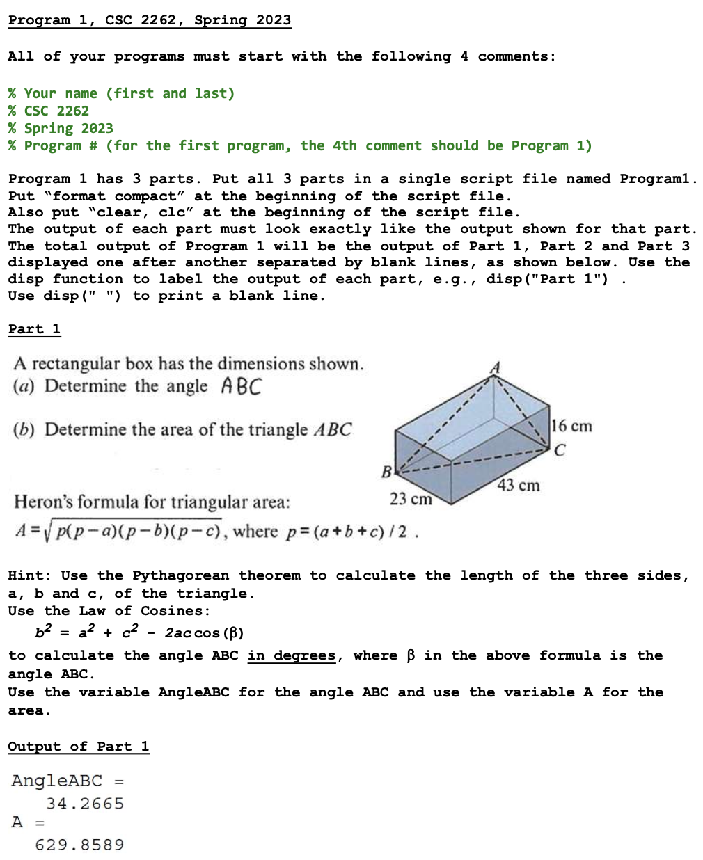 Solved Program 1, CSC 2262, Spring 2023 All of your programs | Chegg.com