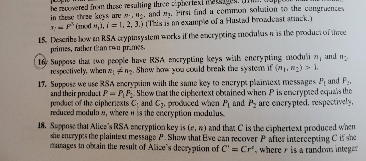 be recovered from these resulting three ciphertext | Chegg.com