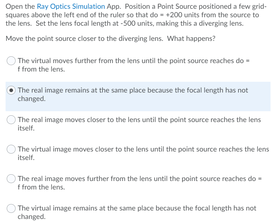 Solved Open the Ray Optics Simulation App. Position a Point | Chegg.com