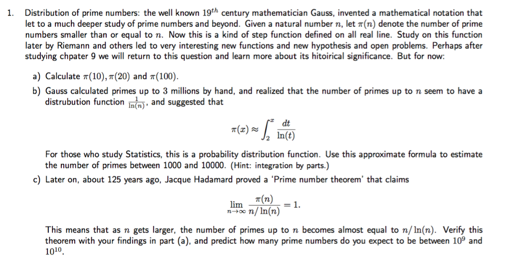 Solved Distribution of prime numbers: the well known 19th | Chegg.com