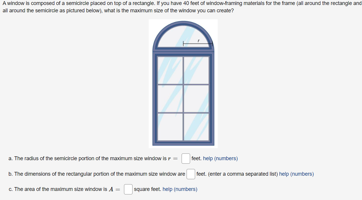 Solved window is composed of a semicircle placed on top of a | Chegg.com