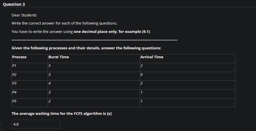 Solved The average waiting time for the FCFS algorithm is | Chegg.com