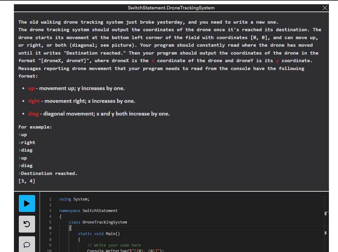Solved SwitchStatement.DroneTrackingSystem Use c#, Use | Chegg.com