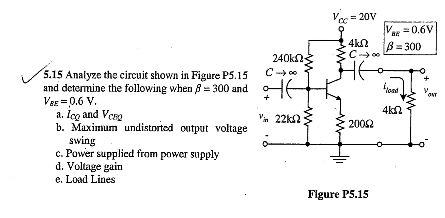 Solved Vc = 20V VpE = 0.6V B = 300 240k123 C-> a alt Vin | Chegg.com