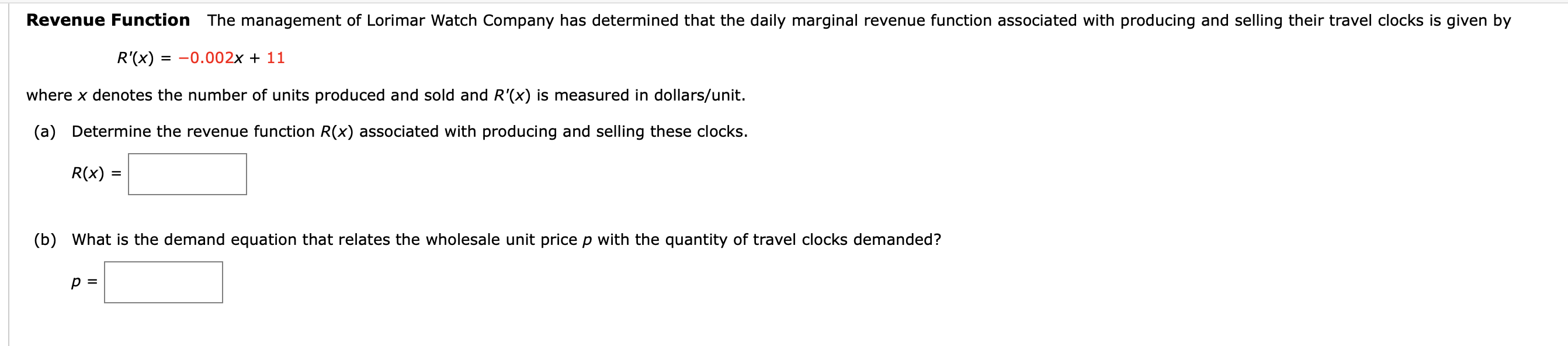 Solved Revenue Function The management of Lorimar Watch | Chegg.com