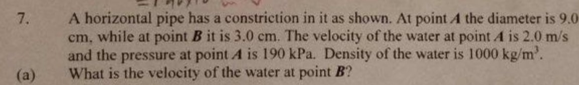 Solved A horizontal pipe has a constriction in it as shown. | Chegg.com