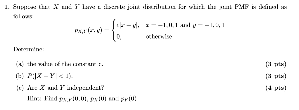 Solved 1. Suppose that X and Y have a discrete joint | Chegg.com