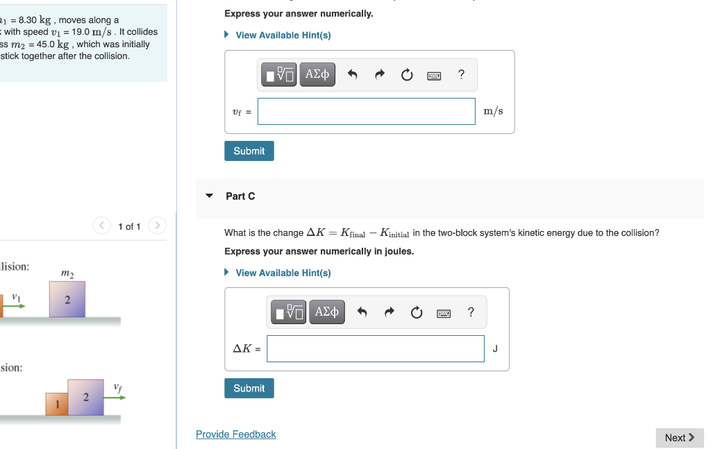 Solved Block 1 , of mass m1=8.30 kg, moves along a | Chegg.com