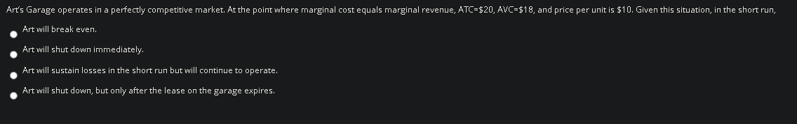 Solved Art's Garage operates in a perfectly competitive | Chegg.com