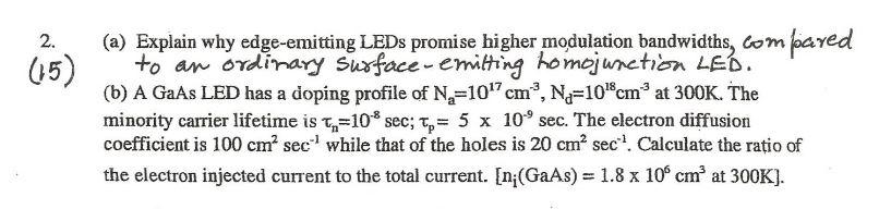 Solved 2. (15) (a) Explain why edge-emitting LEDs promise | Chegg.com
