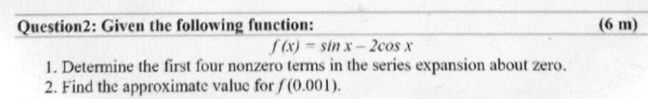 Solved (6 m) Question2: Given the following function: (x) | Chegg.com