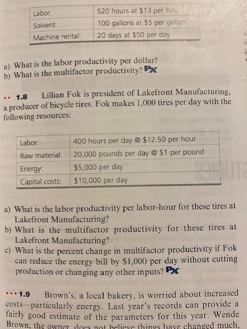 Solved a) What is the labor productivity per dollar? b) What | Chegg.com