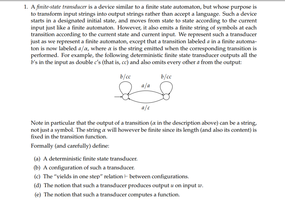 Solved A Finite State Transducer Is A Device Similar To A
