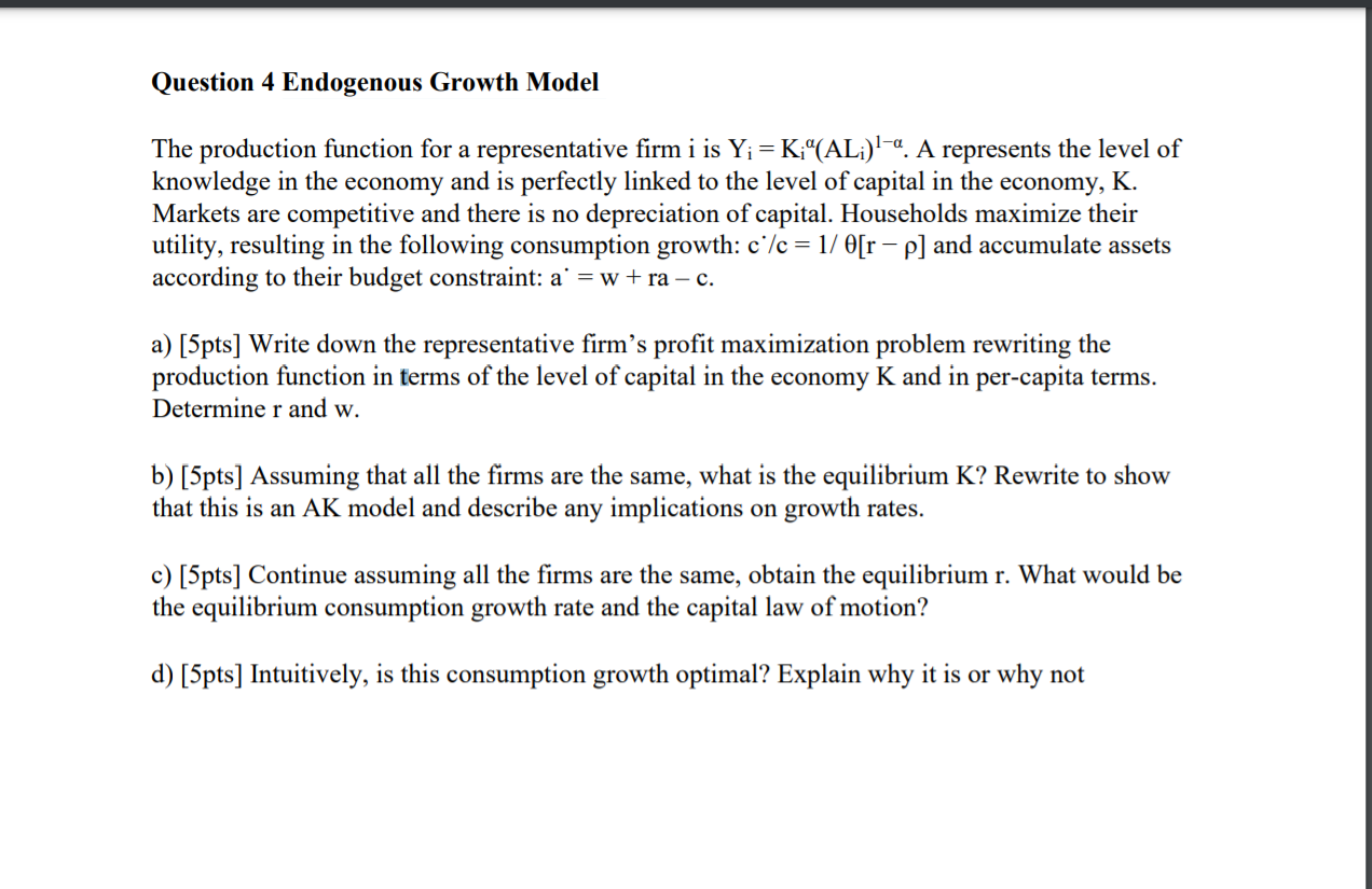 Solved The production function for a representative firm i | Chegg.com