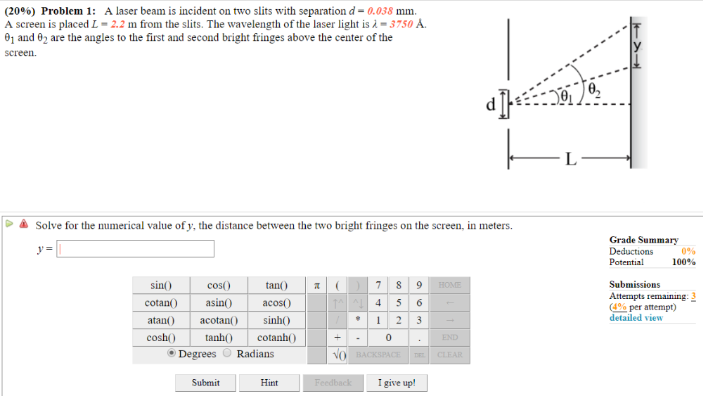 Solved (20%) Problem 1: A laser beam is incident on two | Chegg.com