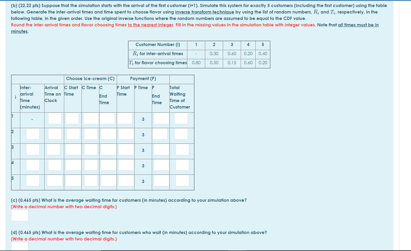 Solved (b) (22.22 pts) Suppose that the simulation starts | Chegg.com