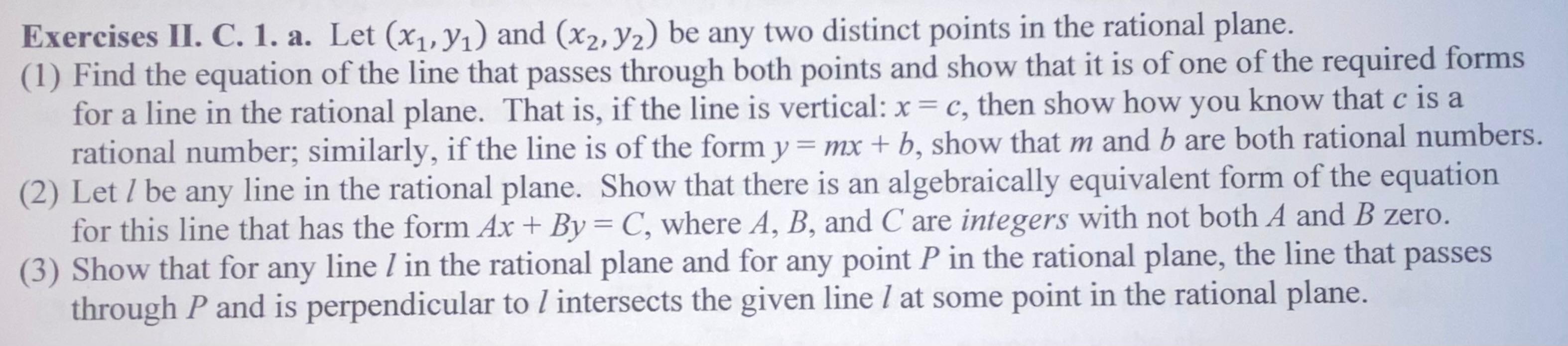 Solved - C Exercises II. C. 1. a. Let (x1, yı) and (x2, y2) | Chegg.com