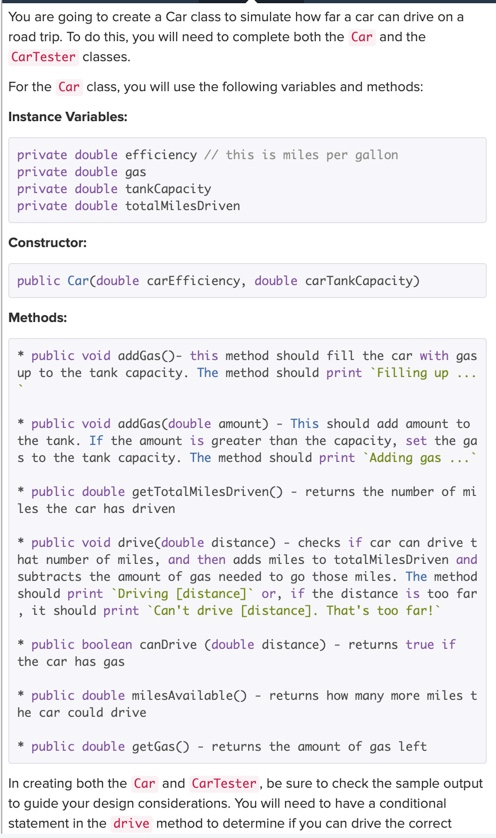 Solved Status: Not Submitted 5.6.7: Car Class 1 - public | Chegg.com