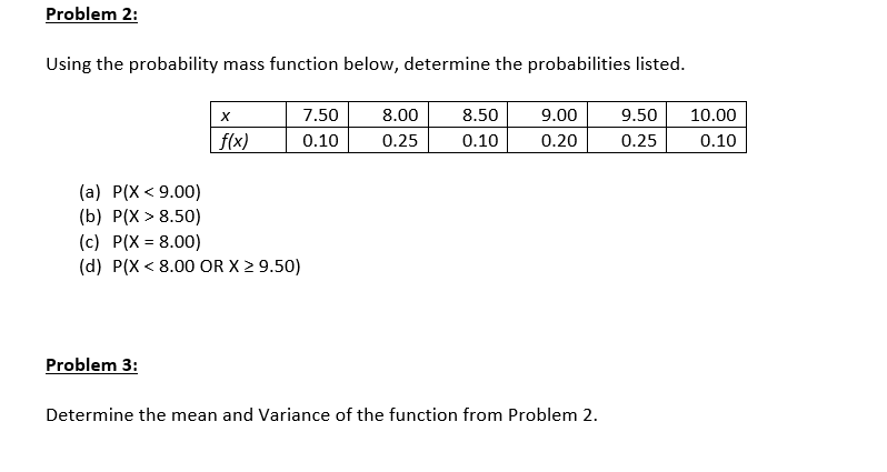 Solved Using the probability mass function below, determine | Chegg.com