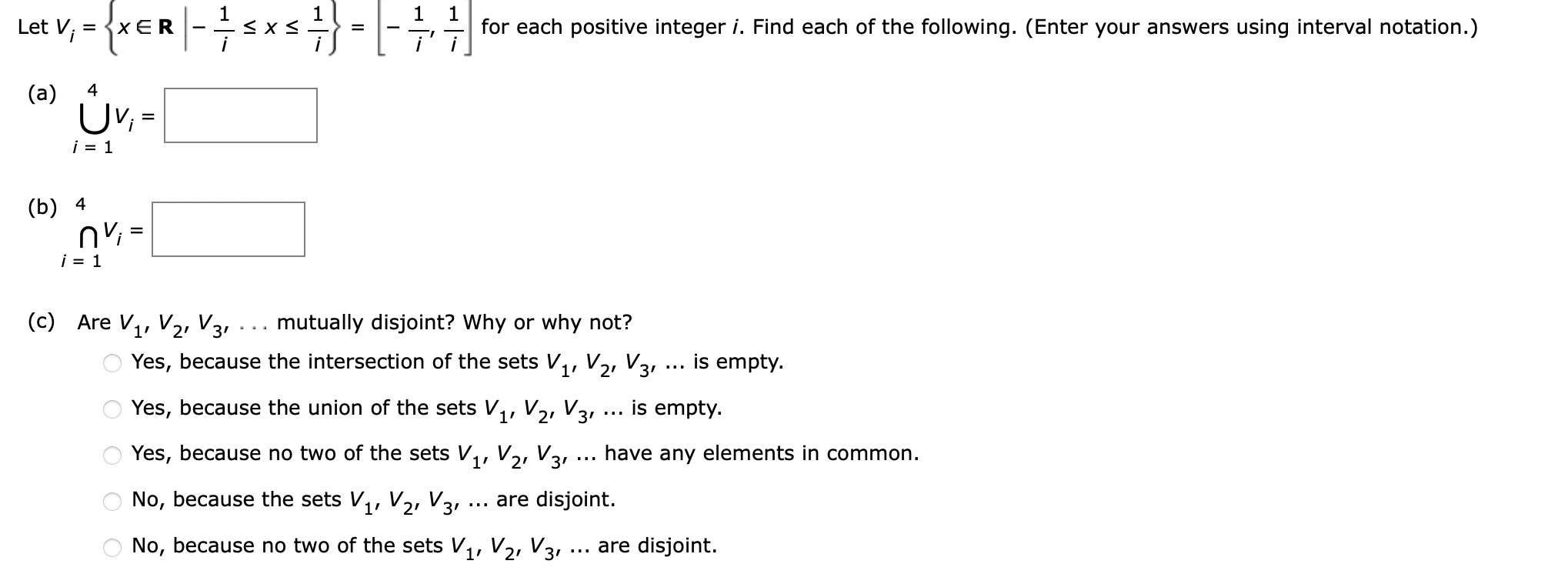 Solved Vi={x∈R∣−i1≤x≤i1}=[−i1,i1] for each positive integer | Chegg.com