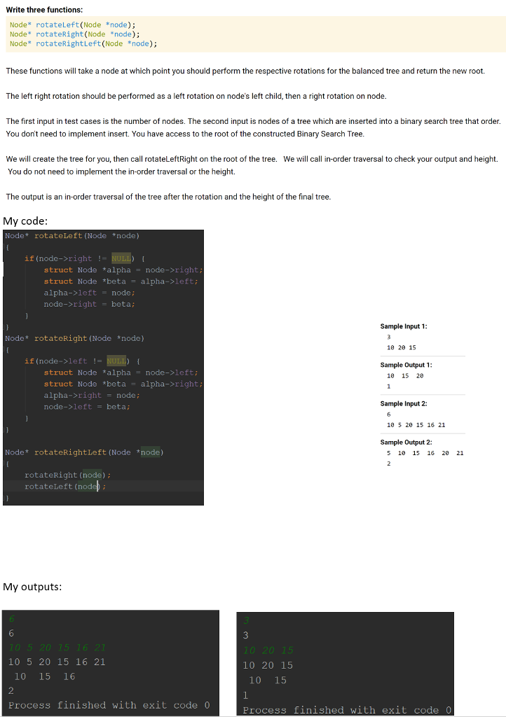 Solved Write three functions Node* rotateLeft (Node *node) | Chegg.com