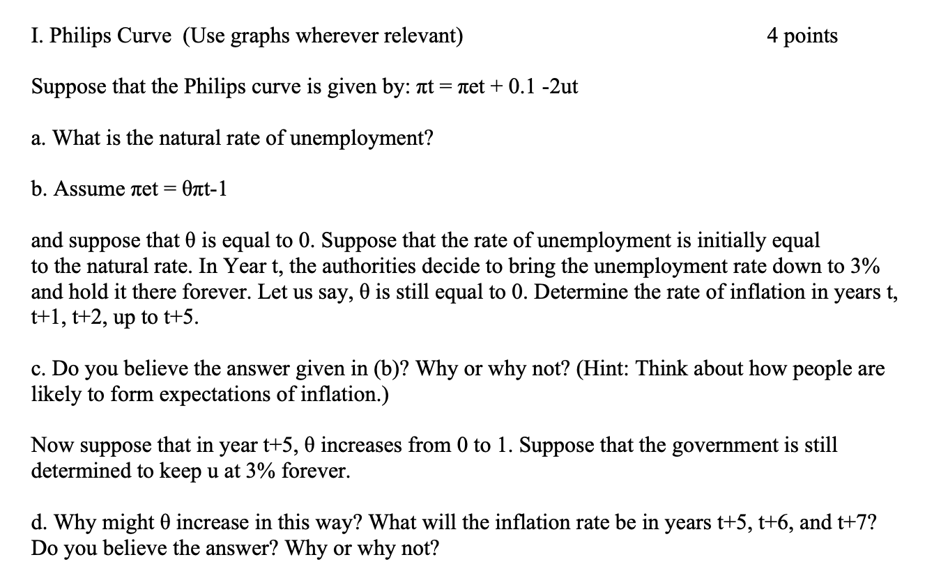 Solved I. Philips Curve (Use graphs wherever relevant) 4 | Chegg.com