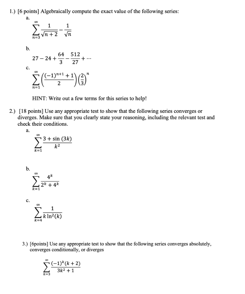 1.) [6 points] Algebraically compute the exact value | Chegg.com