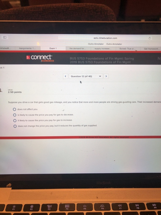 Solved ezto the demand for Solved. True or E connect BUS | Chegg.com
