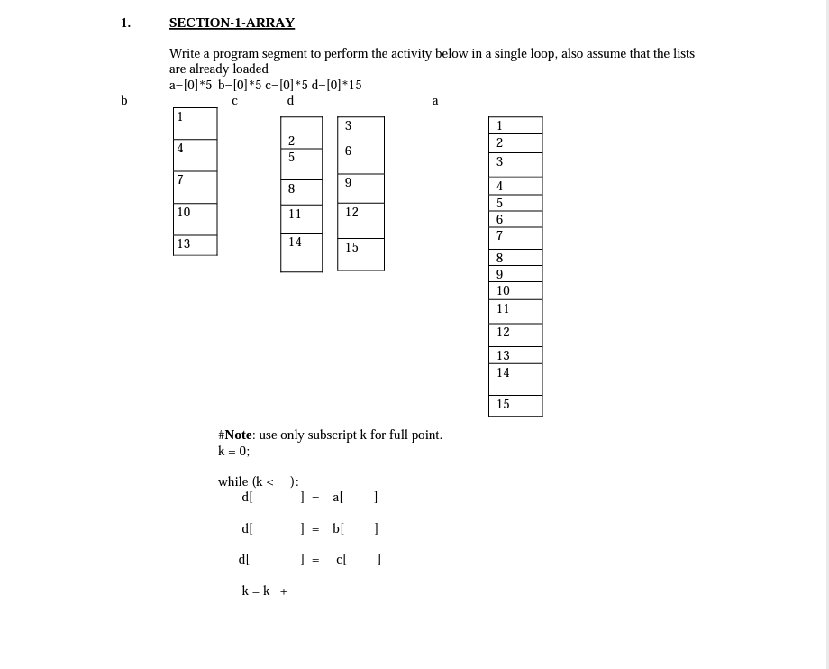 Solved Write a program segment to perform the activity below | Chegg.com