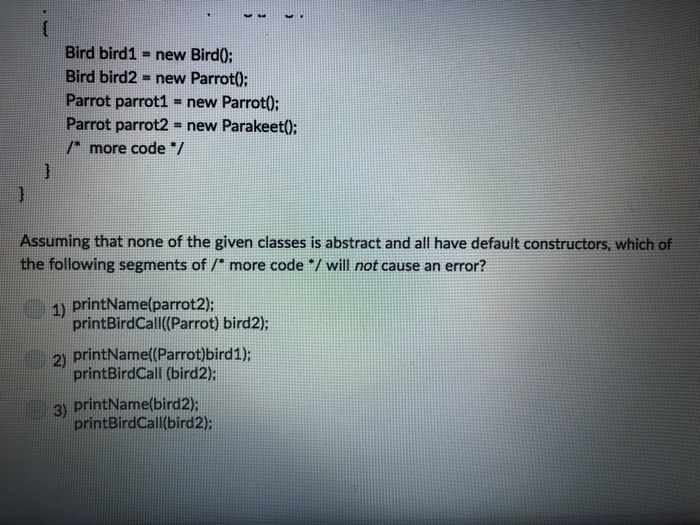 Solved Consider the following hierarchy of classes: Bird | Chegg.com