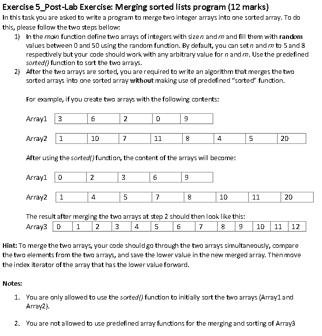Solved Exercise 5_Post-Lab Exercise: Merging sorted lists | Chegg.com