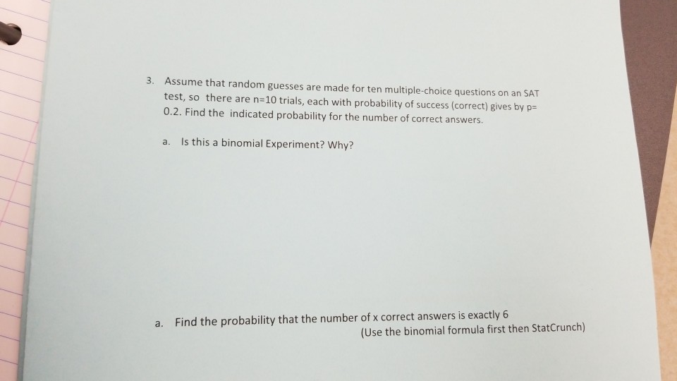 Solved 3. Assume that random guesses are made for ten | Chegg.com