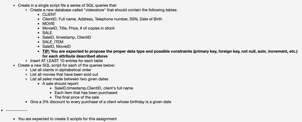 Solved • Create in a single script file a series of SQL | Chegg.com