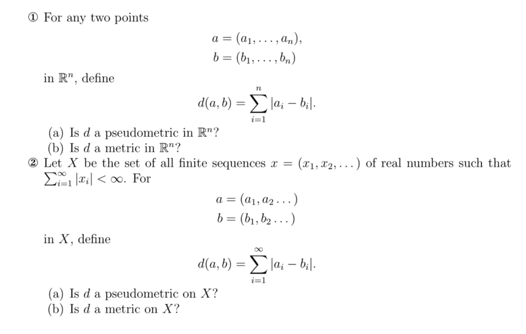 Solved (1) For any two points ab=(a1,…,an)=(b1,…,bn) in Rn, | Chegg.com