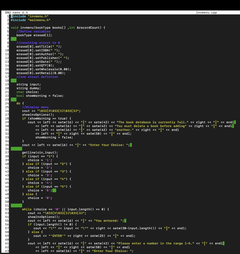 GNU nano 6.4 invmenu.cpp GNU nano | Chegg.com