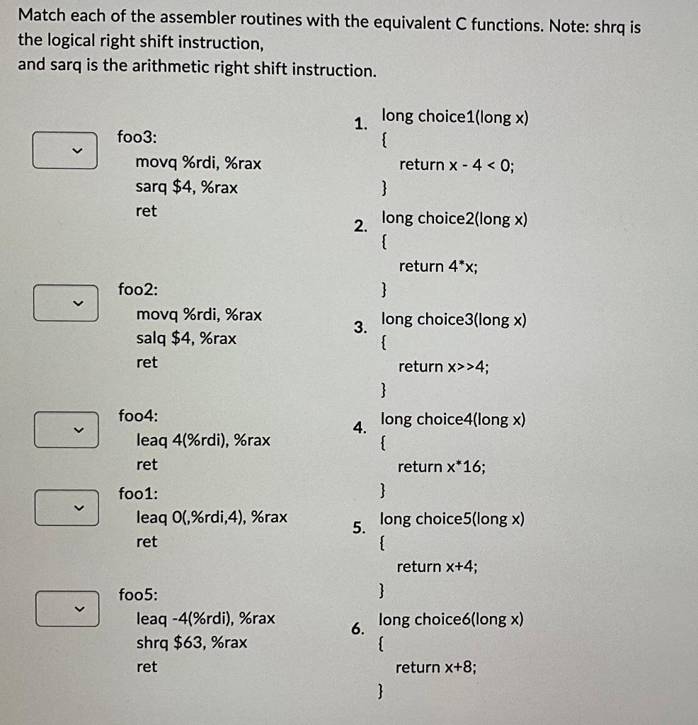 Solved Match each of the assembler routines with the | Chegg.com