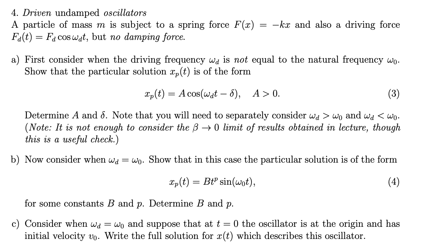 Solved 4. Driven undamped oscillators A particle of mass m | Chegg.com