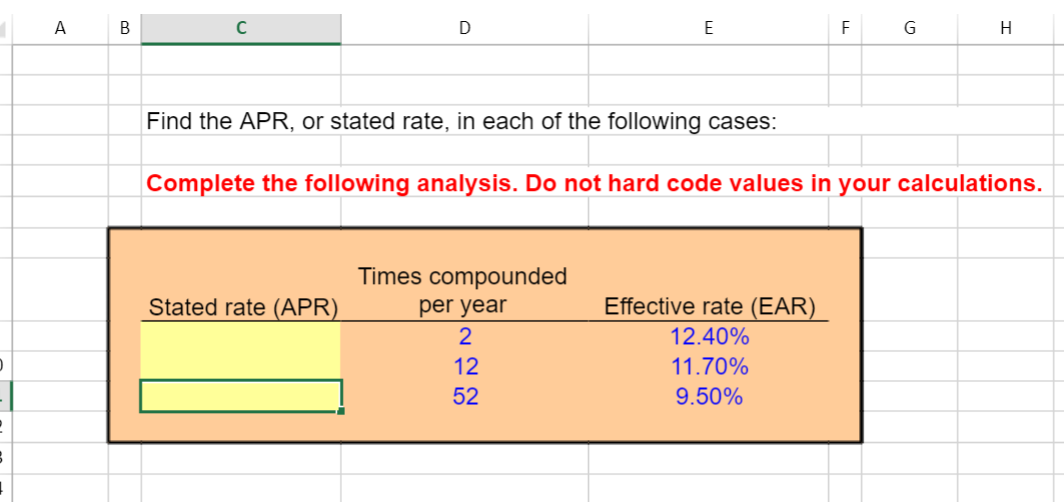 Solved A B D E F G H Find The APR Or Stated Rate In Each Chegg