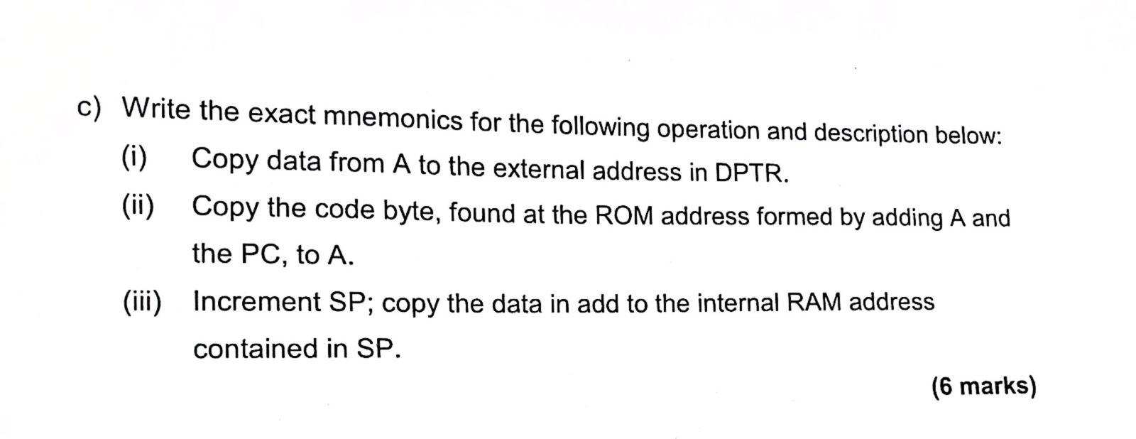 Solved c) Write the exact mnemonics for the following | Chegg.com