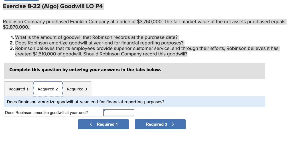 Solved Exercise 8-22 (Algo) Goodwill LO P4 Robinson Company | Chegg.com